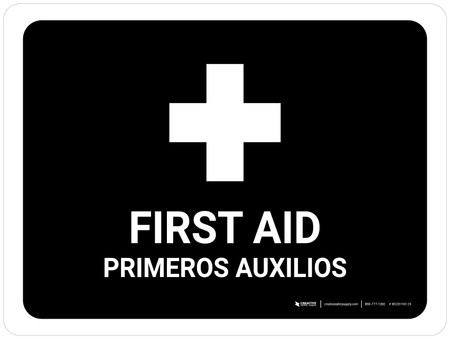 First Aid Black Bilingual Spanish Landscape - Wall Sign