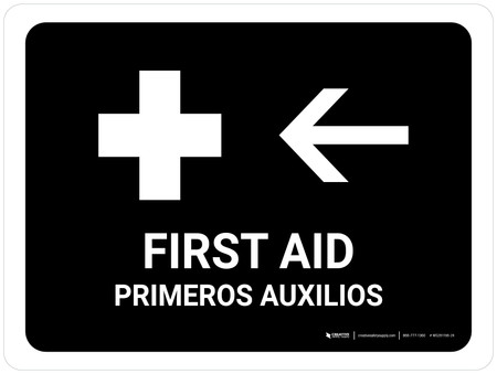 First Aid With Left Arrow Black Bilingual Spanish Landscape - Wall Sign