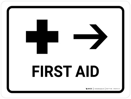 First Aid With Right Arrow White Landscape - Wall Sign