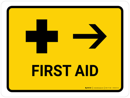 First Aid With Right Arrow Yellow Landscape - Wall Sign