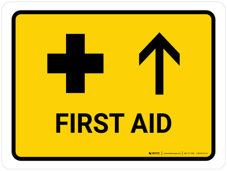 First Aid With Up Arrow Yellow Landscape - Wall Sign