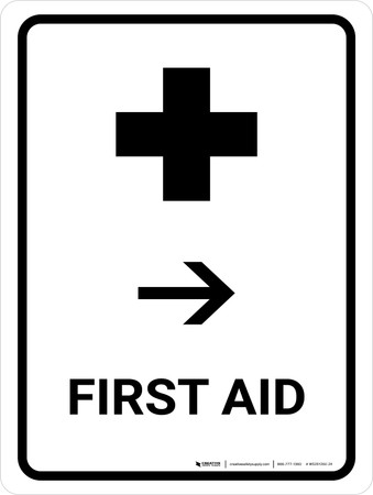 First Aid With Right Arrow White Portrait - Wall Sign