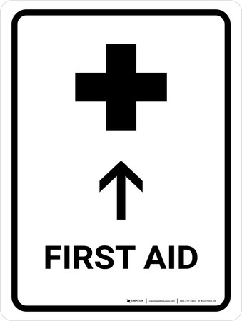 First Aid With Up Arrow White Portrait - Wall Sign