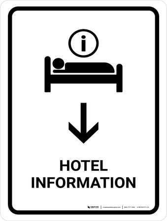 Hotel Information With Down Arrow White Portrait - Wall Sign