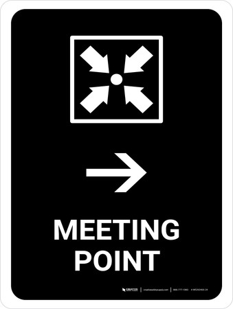 Meeting Point With Right Arrow Black Portrait - Wall Sign