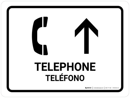 Telephone With Up Arrow White Bilingual Spanish Landscape - Wall Sign