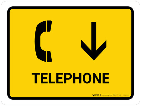 Telephone With Down Arrow Yellow Landscape - Wall Sign