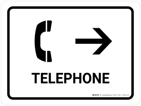 Telephone With Right Arrow White Landscape - Wall Sign
