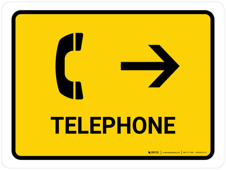 Telephone With Right Arrow Yellow Landscape - Wall Sign
