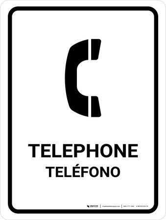Telephone White Bilingual Spanish Portrait - Wall Sign