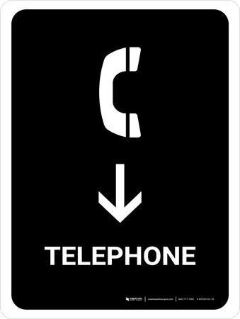 Telephone With Down Arrow Black Portrait - Wall Sign