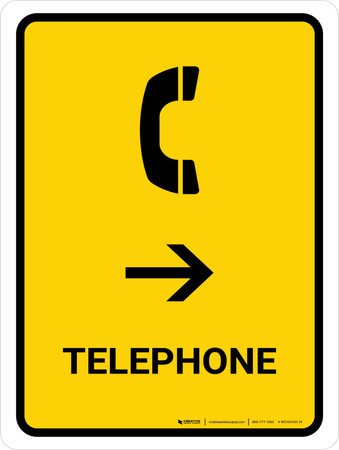 Telephone With Right Arrow Yellow Portrait - Wall Sign