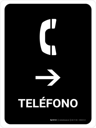 Telephone With Right Arrow Black Spanish Portrait - Wall Sign