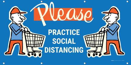 Please Practice Social Distancing with Emoji Shopper Blue - Banner