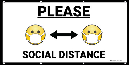 Please Social Distance with Facemask Emojis White - Banner