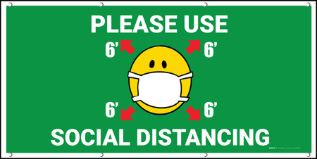 Please Use Social Distancing with Facemask Emoji Green - Banner