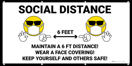 Social Distance 6 ft with Sunglasses Emojis - Banner