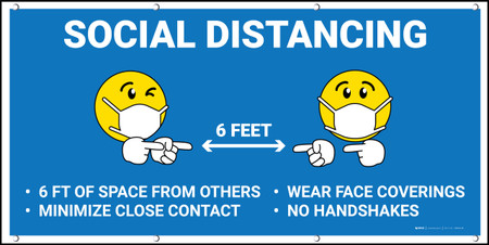 Social Distance 6ft Blue with Facemask Emojis - Banner