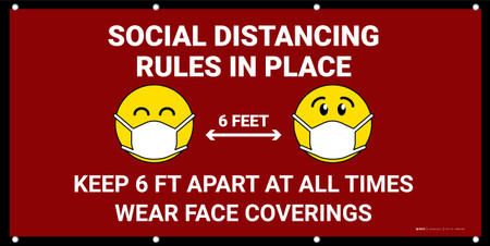 Social Distancing Rules with Facemask Emojis Red - Banner