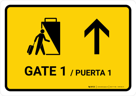 Gate 1 With Up Arrow Yellow Bilingual Landscape - Wall Sign