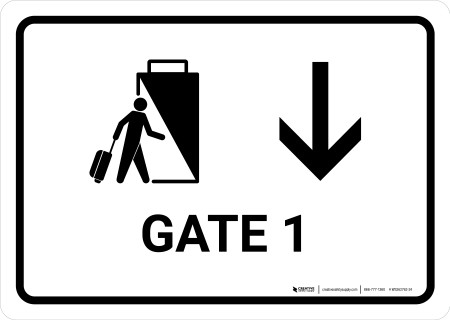Gate 1 With Down Arrow White Landscape - Wall Sign