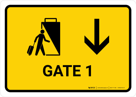 Gate 1 With Down Arrow Yellow Landscape - Wall Sign