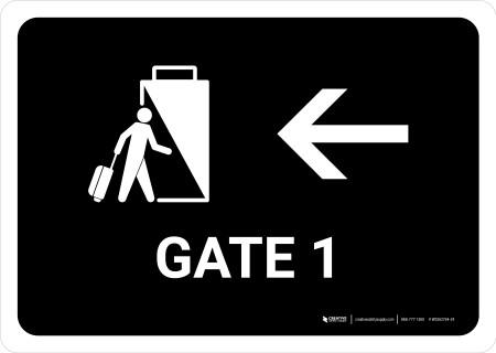 Gate 1 With Left Arrow Black Landscape - Wall Sign