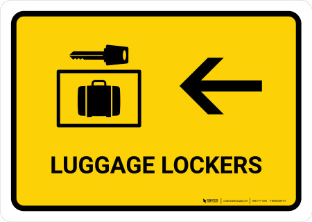Luggage Lockers With Left Arrow Yellow Landscape - Wall Sign