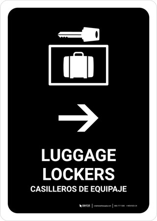 Luggage Lockers With Right Arrow Black Bilingual Portrait - Wall Sign