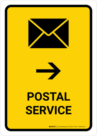Postal Service With Right Arrow Yellow Portrait - Wall Sign