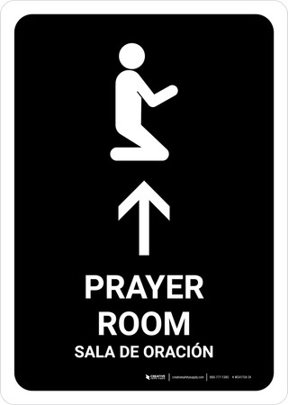 Prayer Room With Up Arrow Black Bilingual Portrait - Wall Sign