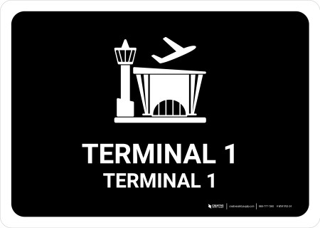 Terminal 1 Black Bilingual Spanish Landscape - Wall Sign