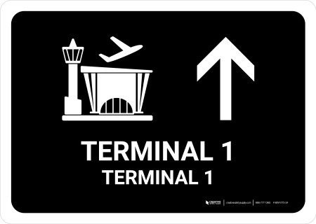 Terminal 1 With Up Arrow Black Bilingual Spanish Landscape - Wall Sign