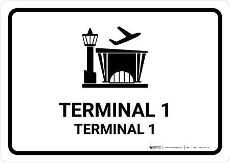 Terminal 1 White Bilingual Landscape - Wall Sign