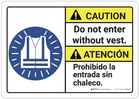 Caution: Do Not Enter Without Vest ANSI - Wall Sign