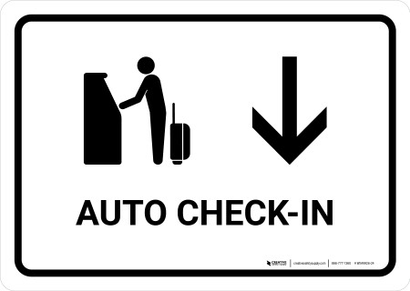Auto Check In With Down Arrow White Landscape - Wall Sign | Creative ...