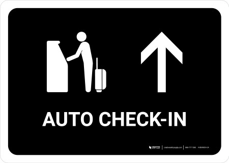 Auto Check In With Up Arrow Black Landscape - Wall Sign