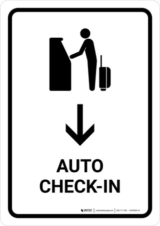 Auto Check In With Down Arrow White Portrait - Wall Sign | Creative ...