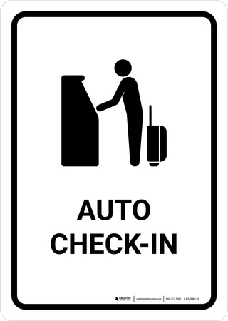 Auto Check In White Portrait - Wall Sign