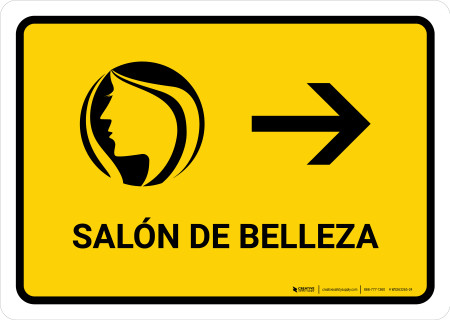 Beauty Salon With Right Arrow Yellow Spanish Landscape - Wall Sign