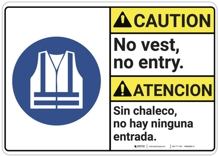 Caution: No Entry Without Vest ANSI - Wall Sign