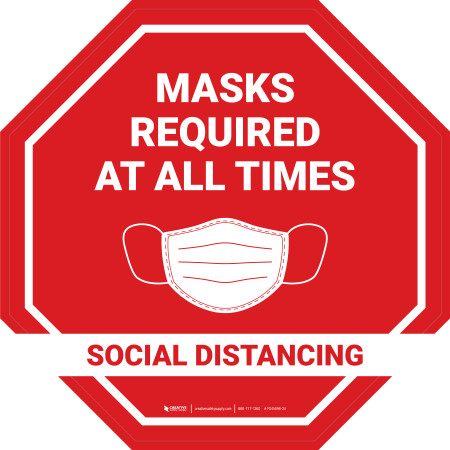 Social Distancing Masks Required At All Times Stop Sign - Floor Sign