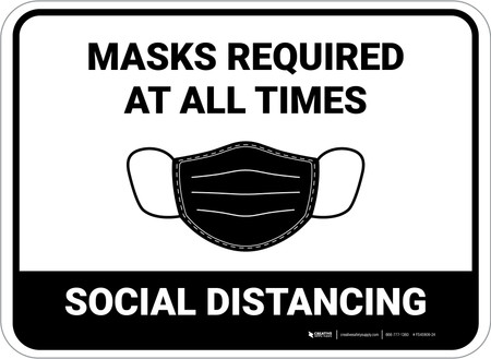 Social Distancing Masks Required At All Times White Rectangle - Floor Sign