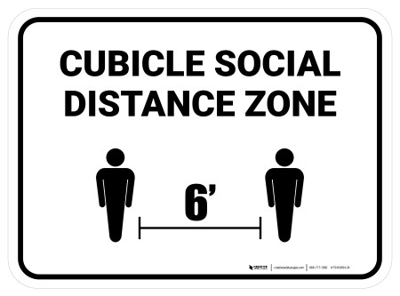 Cubicle Social Distance Zone White Rectangle - Floor Sign