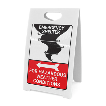 Emergency Shelter Hazardous Weather with Left Arrow and Icon Portrait ...