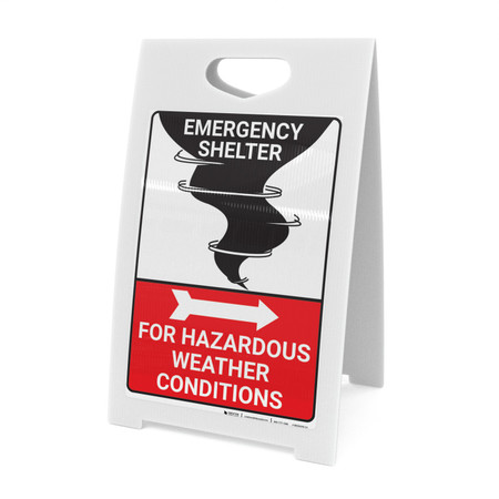 Emergency Shelter Hazardous Weather with Right Arrow and Icon Portrait ...