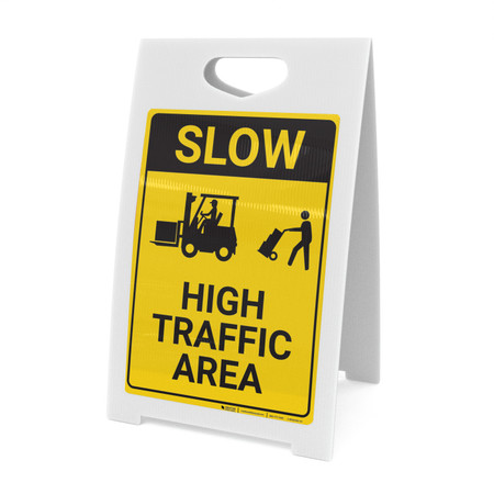 Slow High Traffic Area with Icons Portrait - A-Frame Sign
