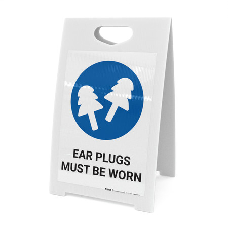 Ear Plugs Must Be Worn with Icon Portrait - A-Frame Sign