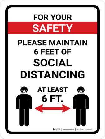 For Your Safety Maintain Social Distancing Portrait - Wall Sign
