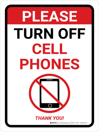 Please Turn Off Cell Phones - Thank You! With Icon Portrait - Wall Sign